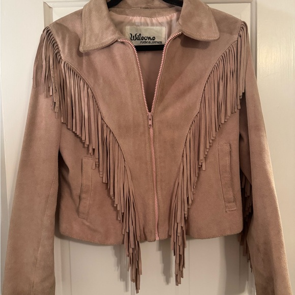 Wilsons Leather | Jackets & Coats | Vintage Wilsons Dusty Pink Fringe ...
